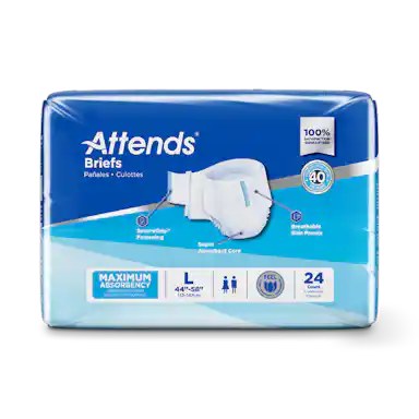 Attends Disposable Briefs, Maximum Absorbency, Large 44"-58", 24/Pack ...