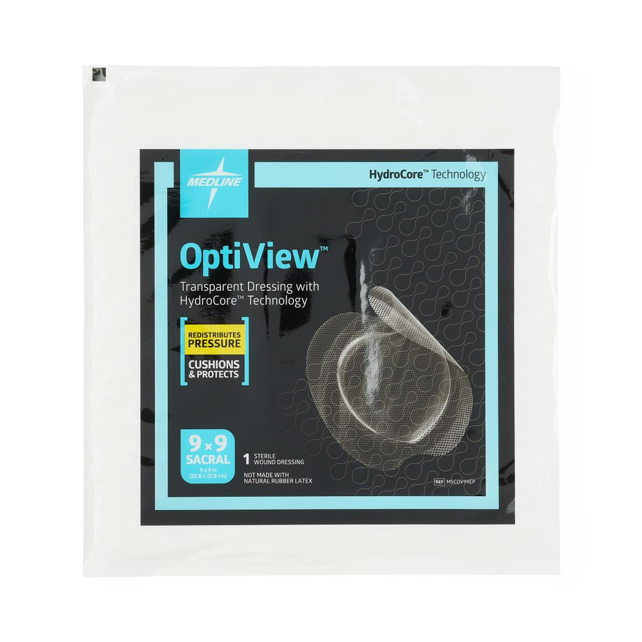 OptiView Transparent Dressing w/Hydrocore Technology, 9"x 9" Sacral, S ...