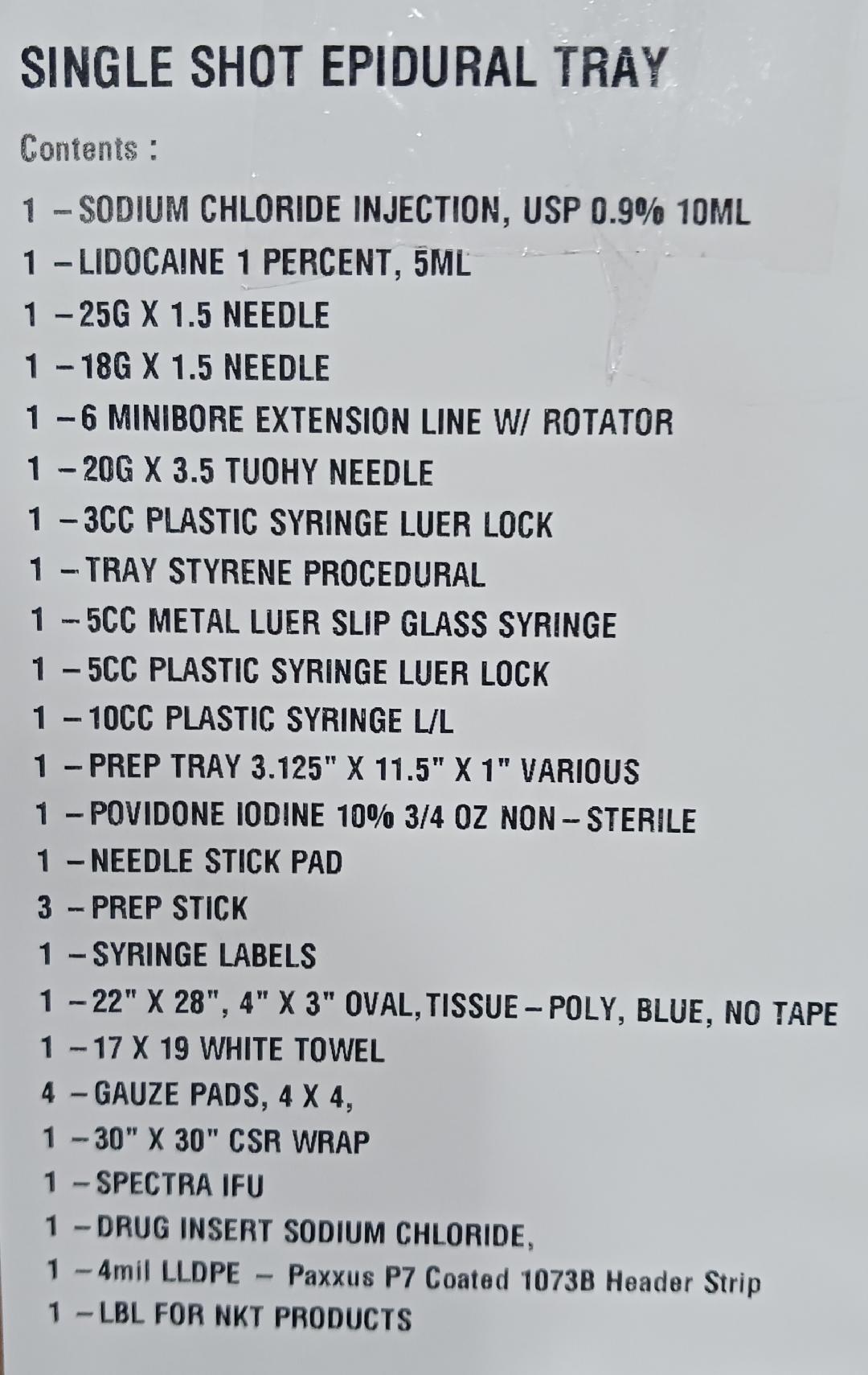 Single Shot Epidural Tray, Sterile, 10/Box – Nonprofitmedicalsupply.org
